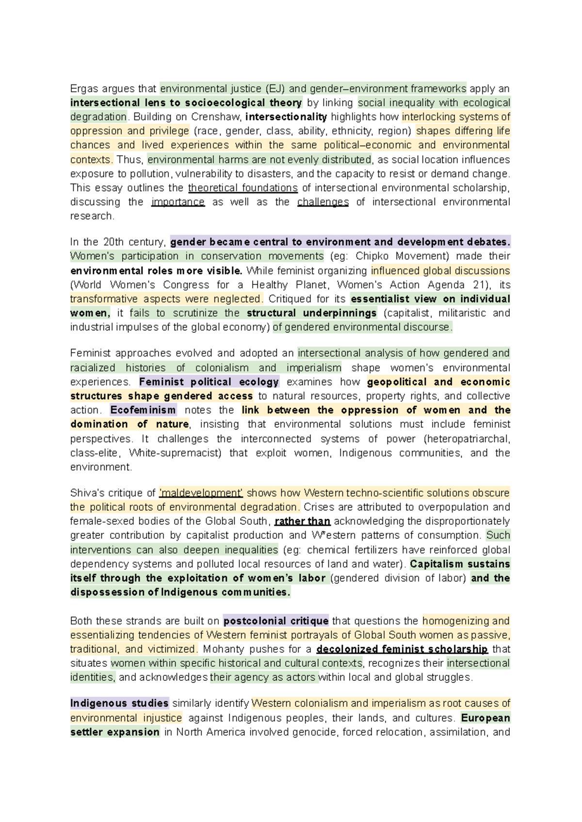Intersectional Environmental Justice: Analyzing Ergas' Framework - Studocu