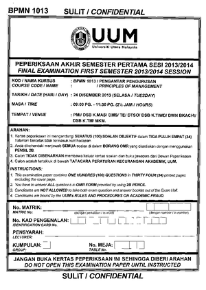 BPMN 1013 Principle OF Management - FRONT PAGE BPMN 1013 PRINCIPLES OF MANAGEMENT SEMESTER A241 ...