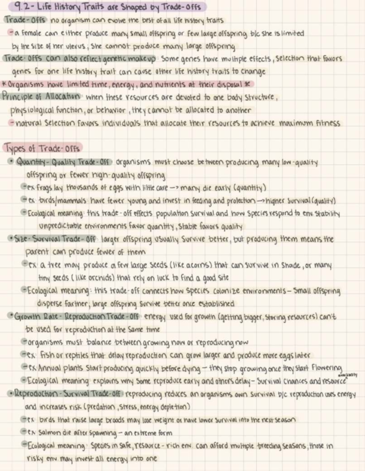 Ch.9.2 - Life History Traits: Trade-Offs in Reproduction and Survival - Studocu