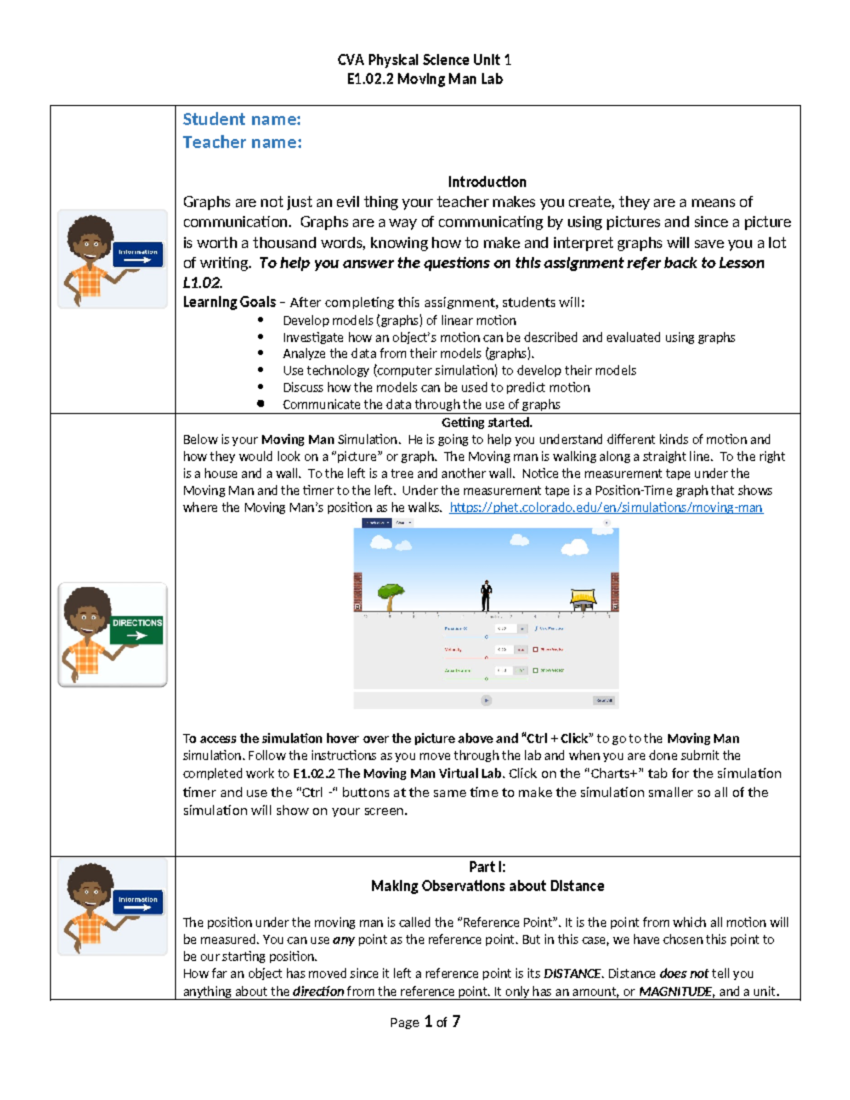 E1.02.2 Moving Man Lab: Understanding Motion Through Graphs - Studocu