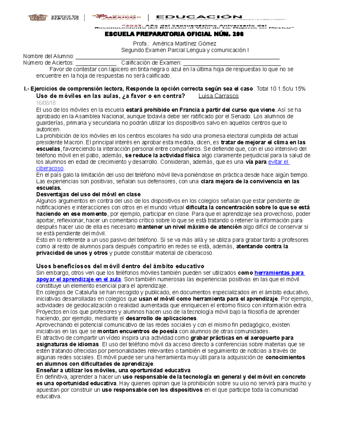 Segundo Examen Parcial de Lengua y Comunicación I - Respuestas - Studocu