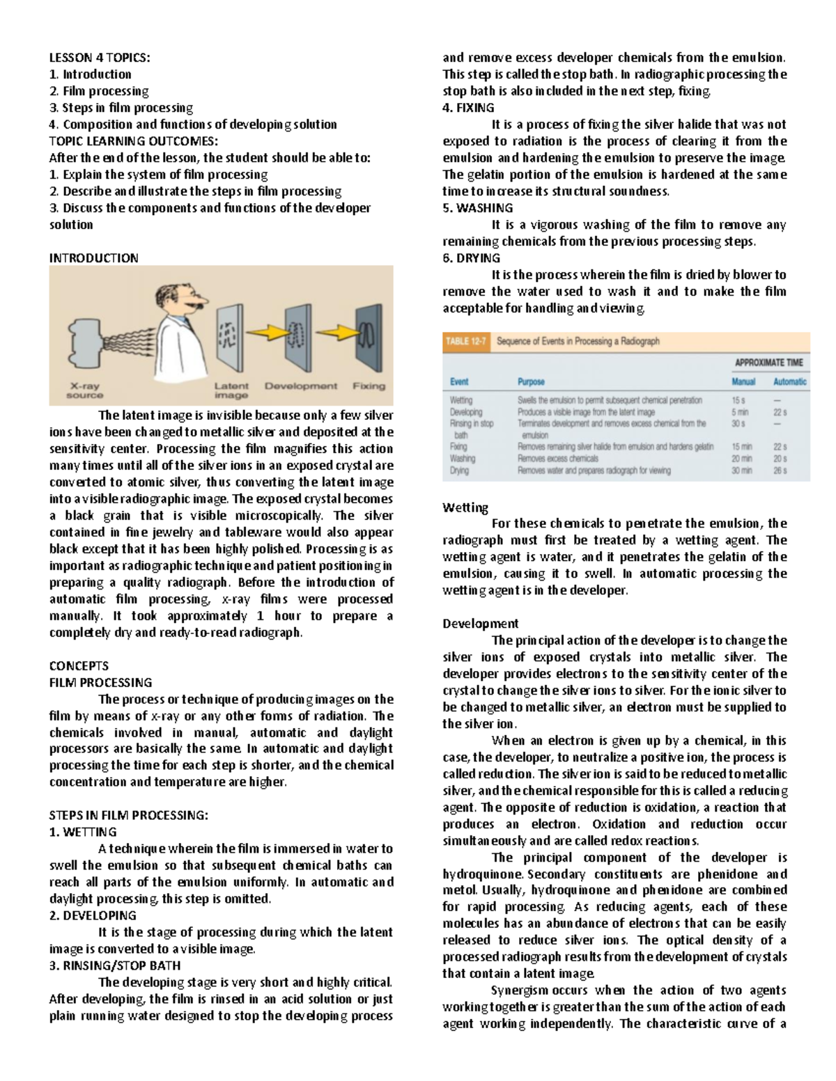 Lesson 4: Film Development Process in Radiography (FILM) - Studocu