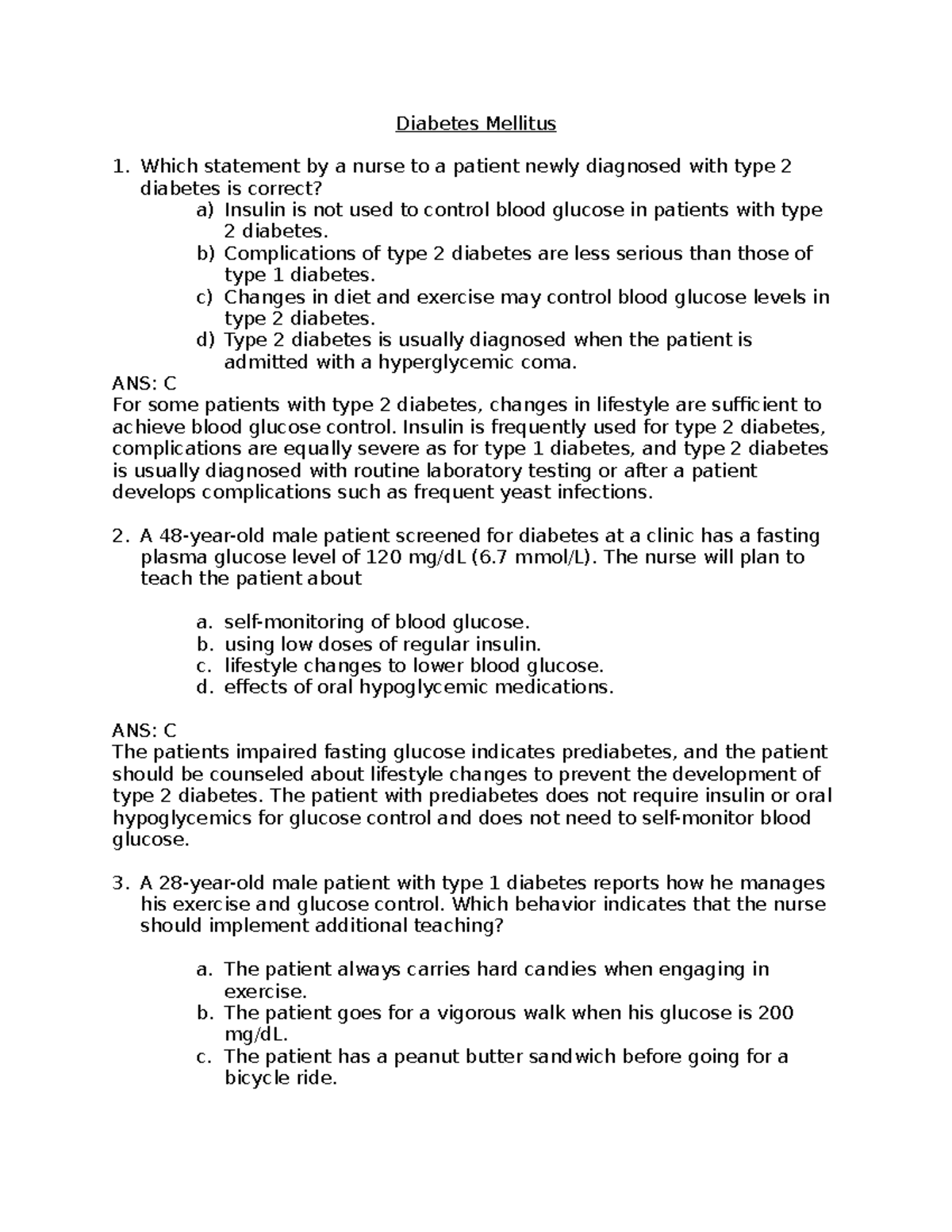 Diabetes Mellitus Exam Study Notes: Key Concepts and Nursing Strategies ...