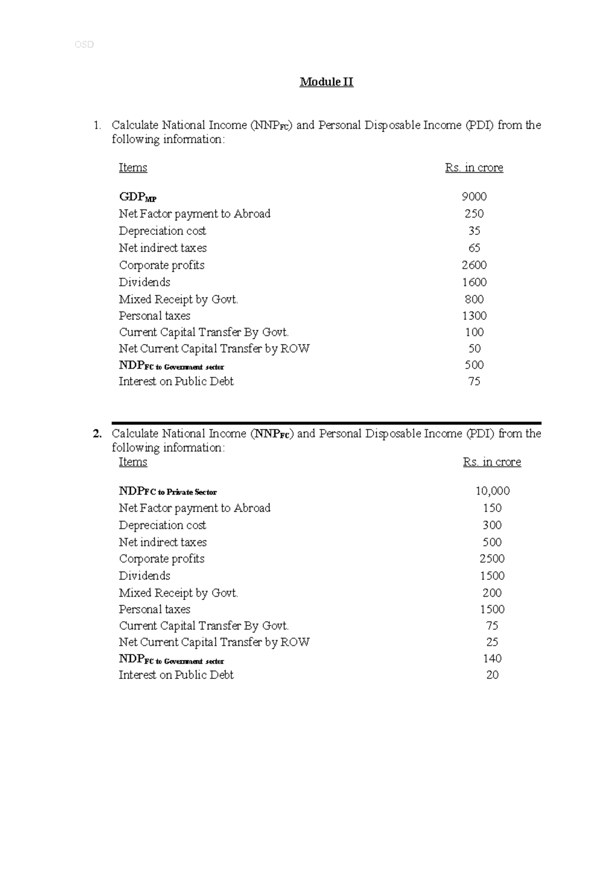 OSD Module II & III: Calculating National Income & Personal Disposable ...