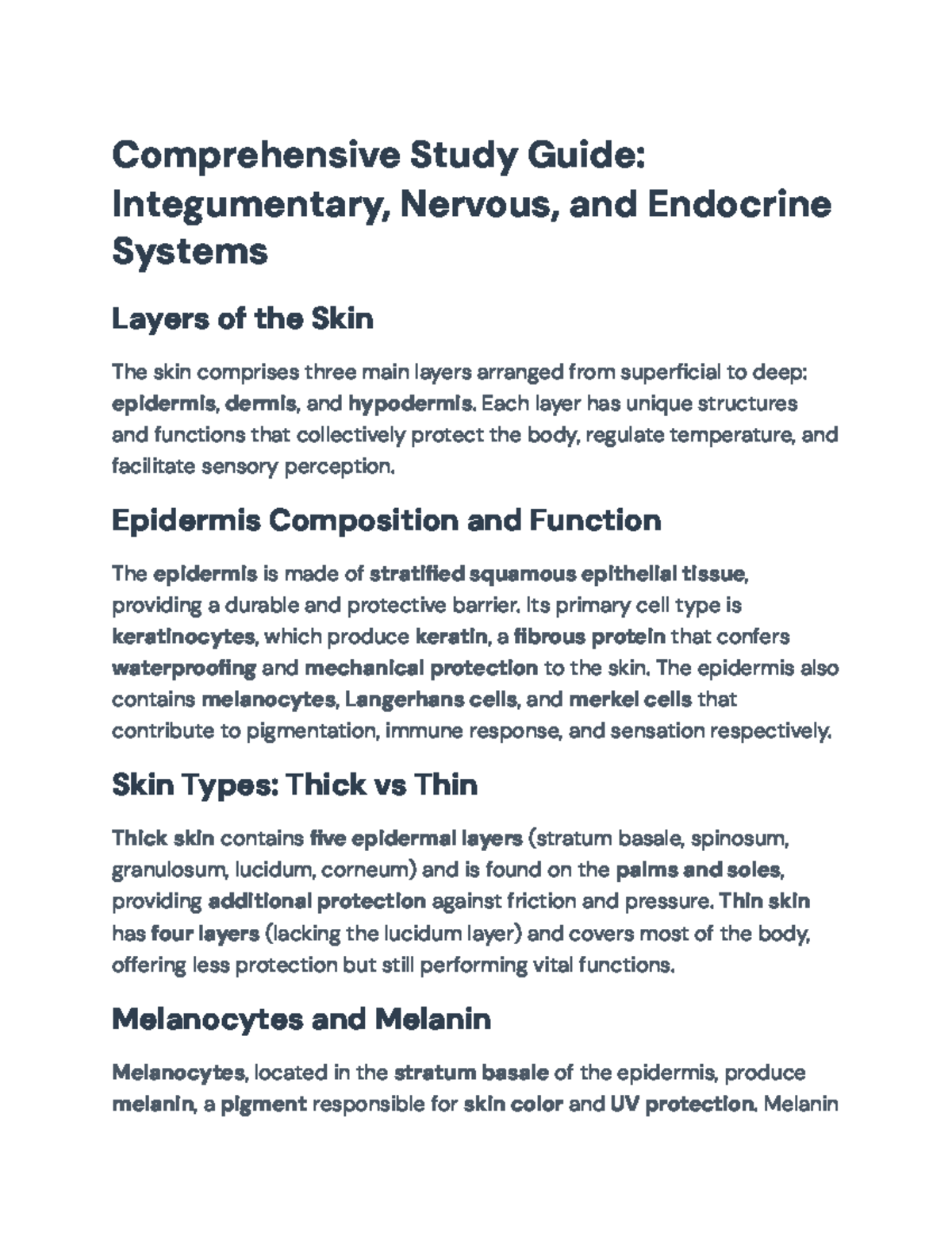 Comprehensive Study Guide: Integumentary, Nervous & Endocrine Systems ...