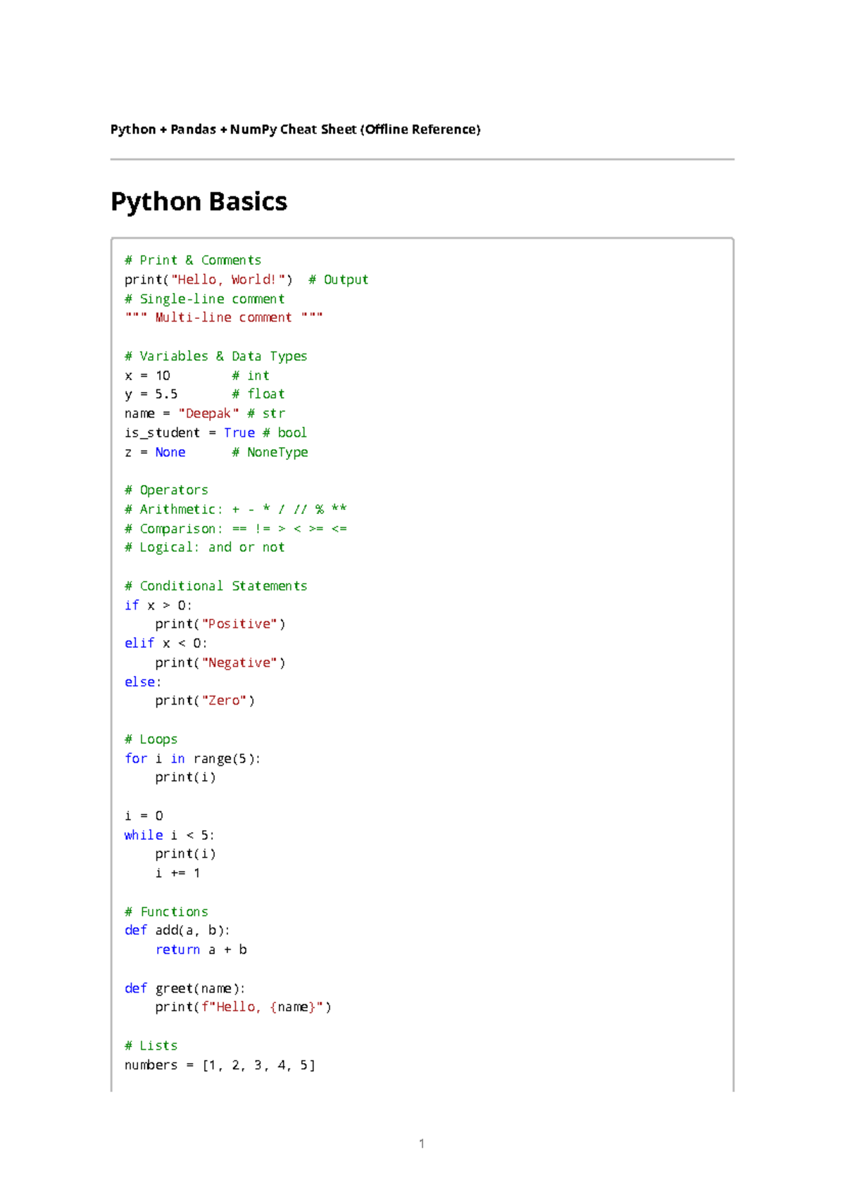 Python Pandas & NumPy Cheat Sheet (Offline Reference) - Studocu