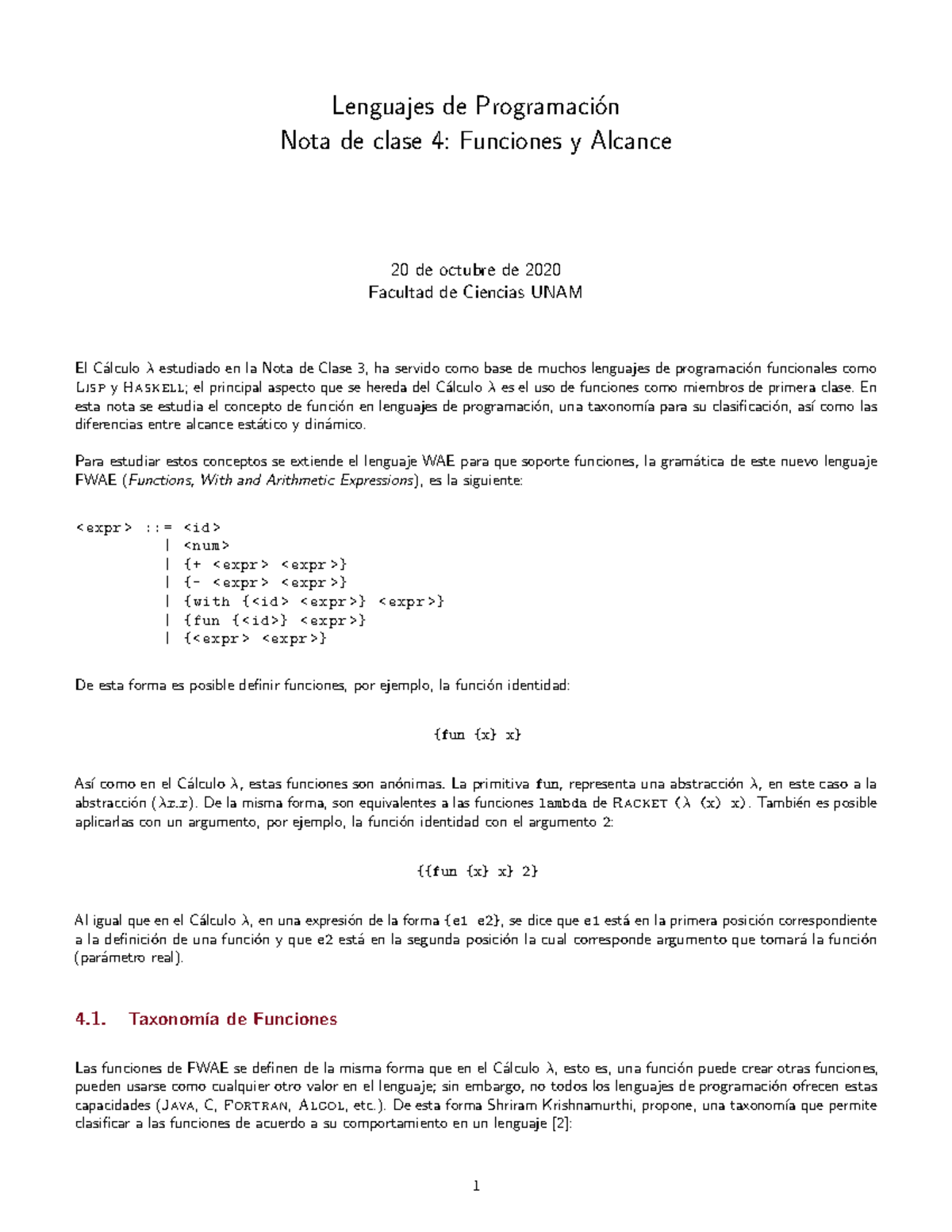 Clase 04 Funciones y Alcance - Lenguajes de Programación Nota de clase 4: Funciones y Alcance 20 ...