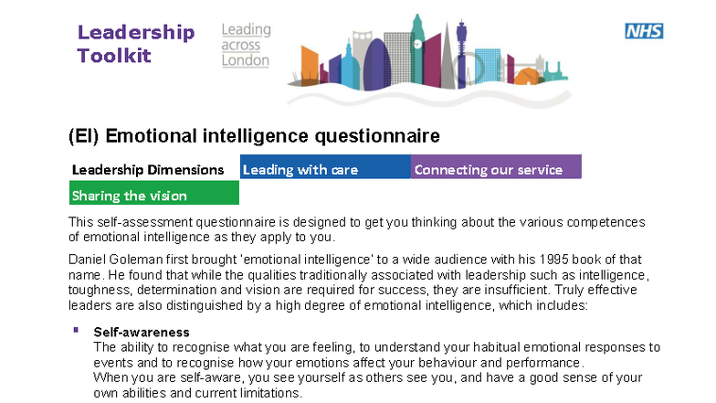 Emotional Intelligence Questionnaire (EI) - Leadership Toolkit - Studocu