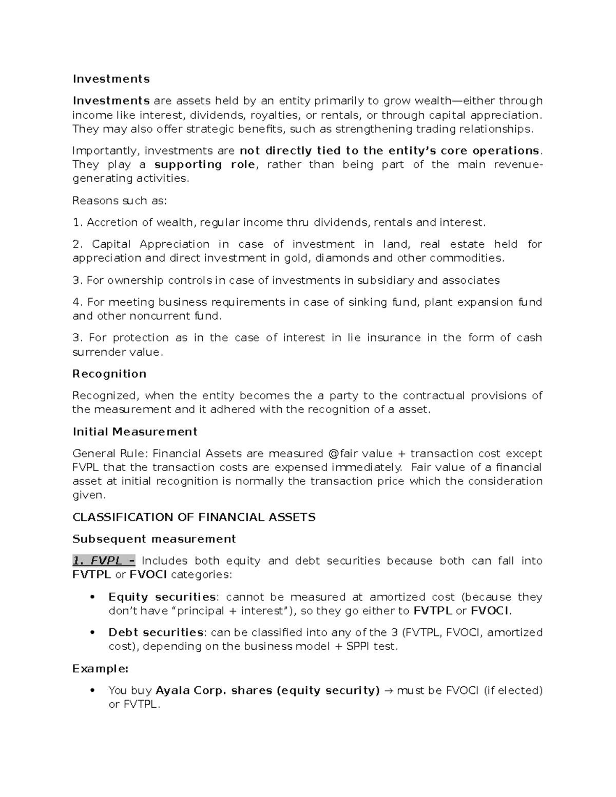 Investments Overview: Key Concepts and Financial Asset Classification ...