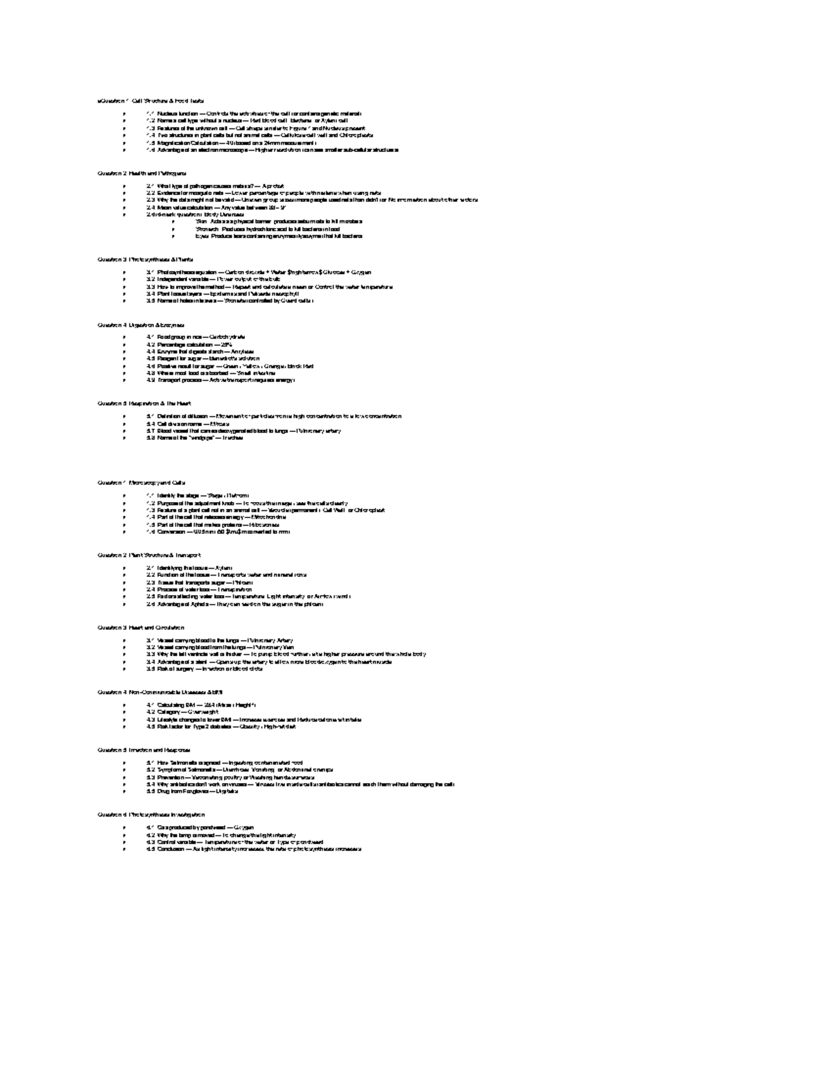 Biology Revision Notes: Cell Structure, Photosynthesis & Health (BIO101 ...