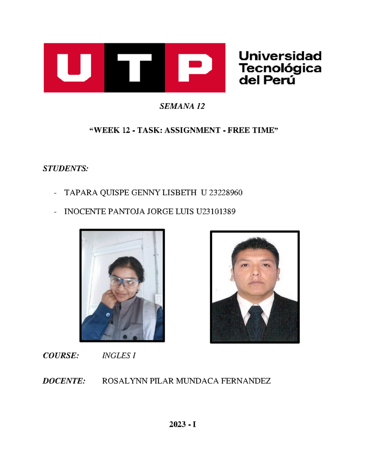 Semana 12 - Week 12 - Task Assignment - Free Time - ingles, tarea - SEMANA 12 “WEEK 12 - TASK ...