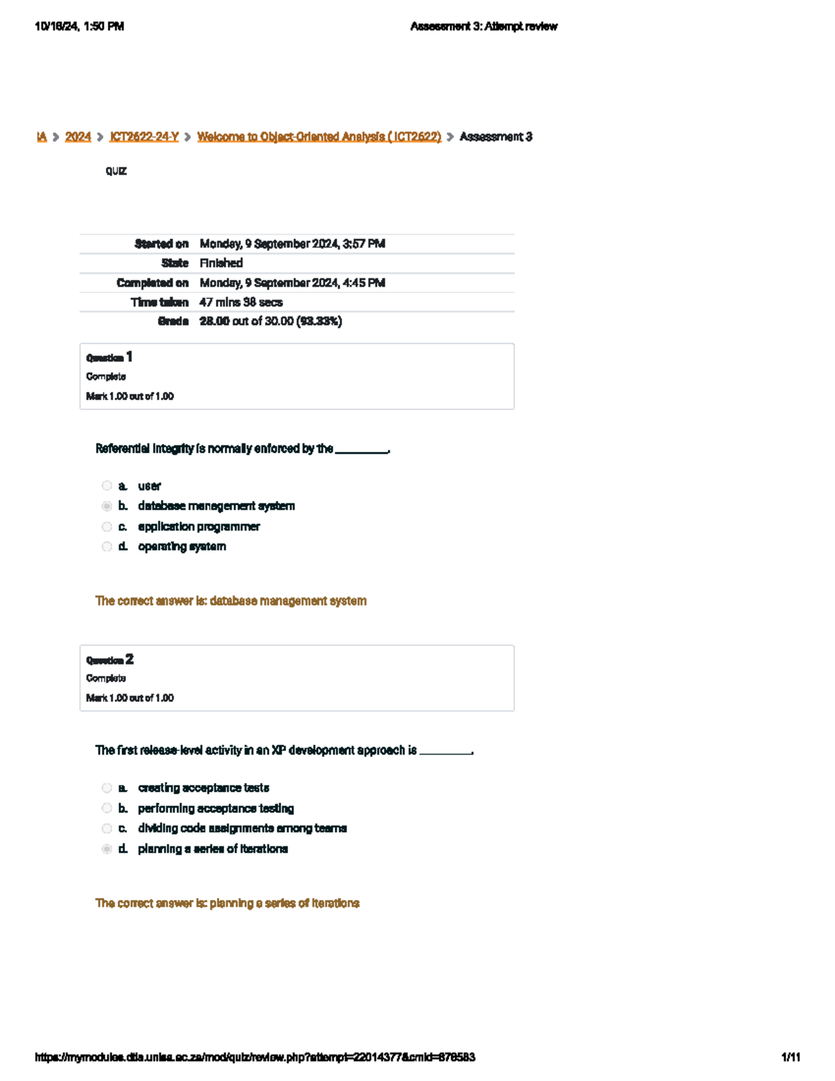Revised Title: ICT2622 Assignment 3 Attempt Review - Results & Analysis 2024 - Studocu