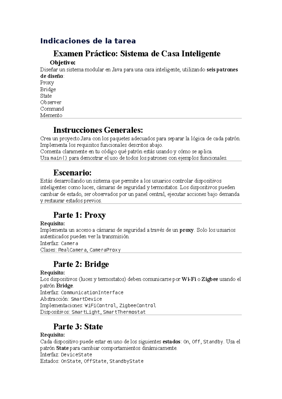 Diseño de Patrones en Java: Examen Práctico de Casa Inteligente - Studocu