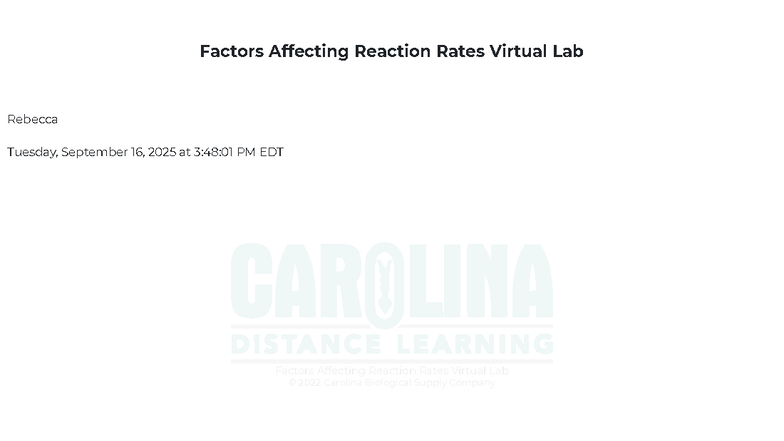 Factors Affecting Reaction Rates Virtual Lab (CHEM 101) - Studocu