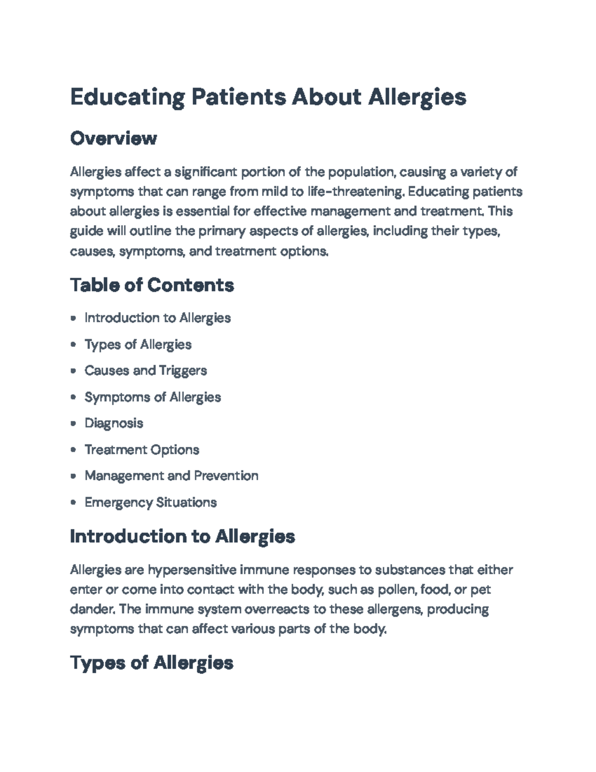 Patient Education Guidelines: Understanding and Managing Allergies ...