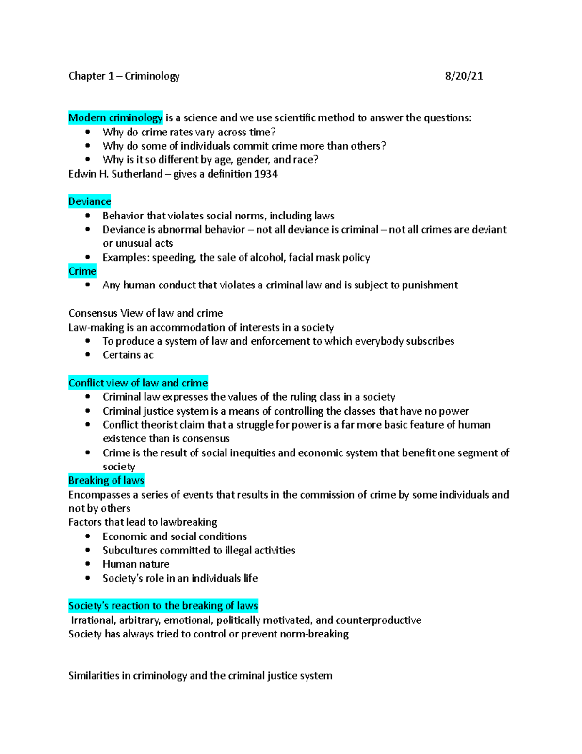 Chapter 1: An Overview of Criminology Concepts and Theories - Studocu