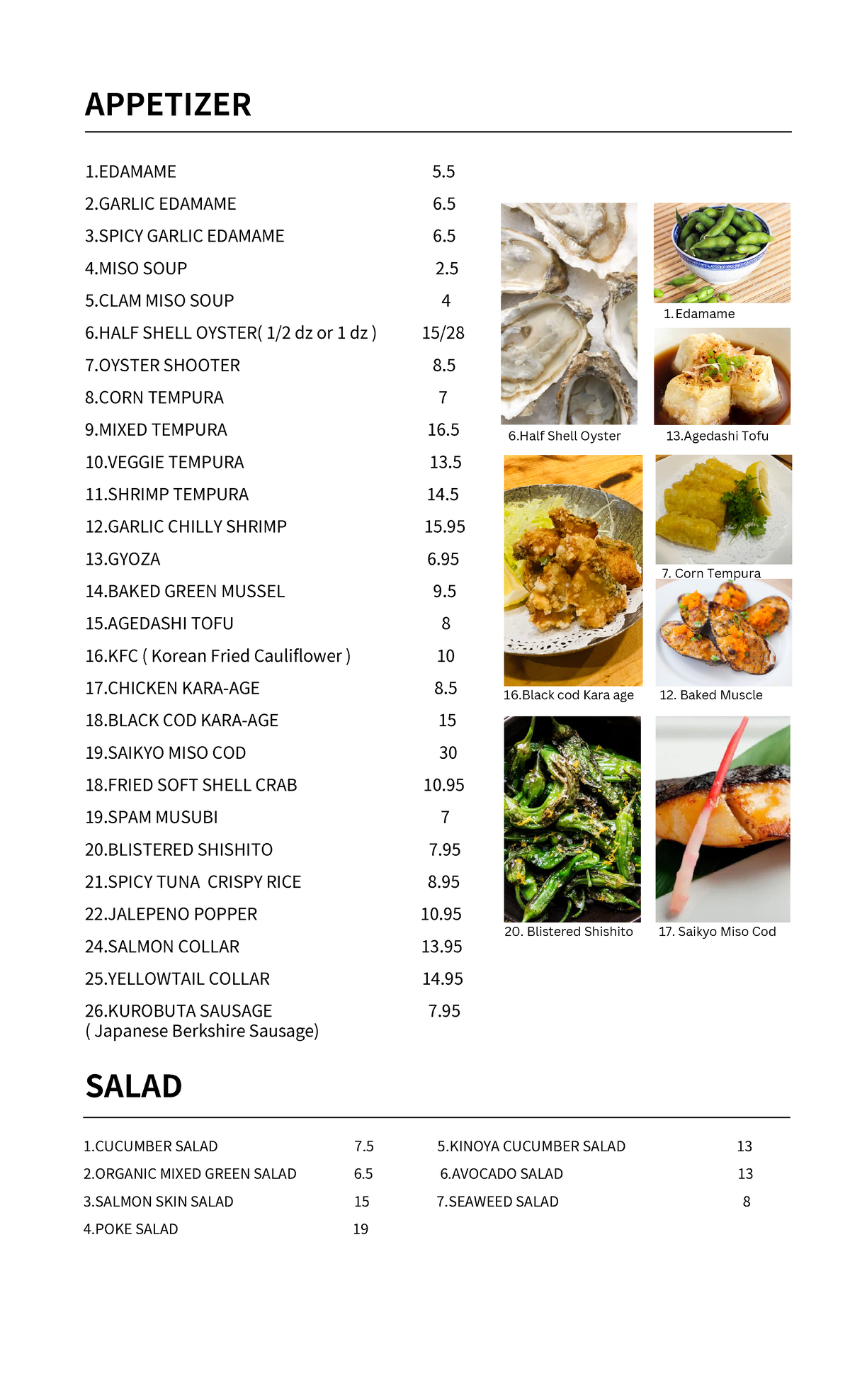 KINOKA Japanese Cuisine Menu: Entrees, Appetizers, and Drinks - - Studocu