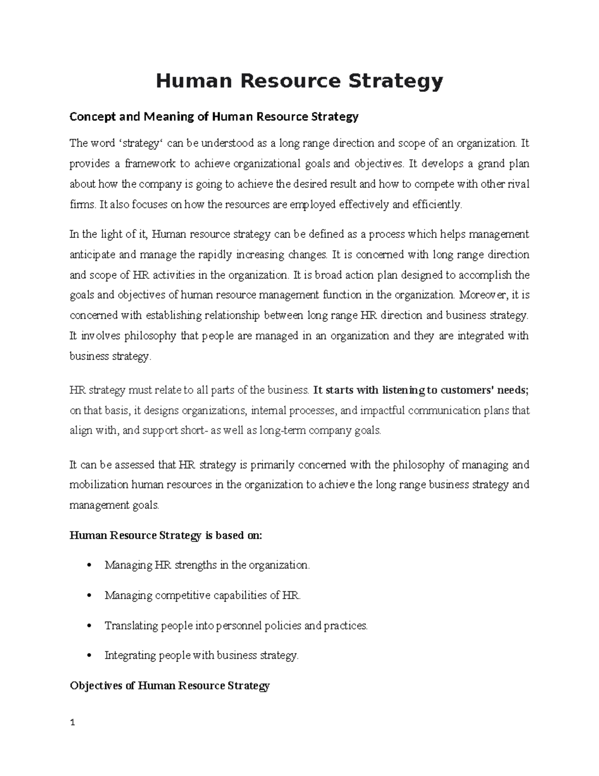 Human Resource Strategy Notes: Concepts, Objectives, and ...