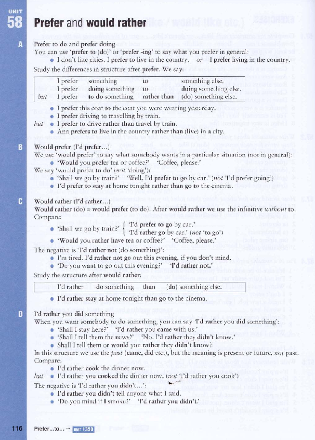 Prefer and would rather: Unit 58 grammar notes - Studocu