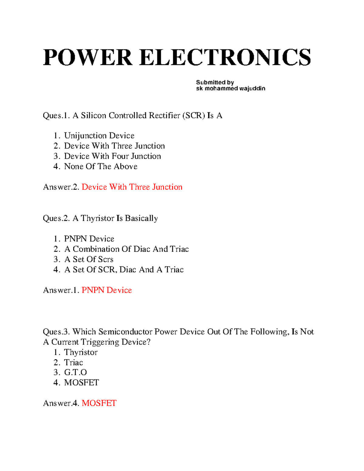 Power Electronics MCQ Study Guide - Essential Questions & Answers - Studocu