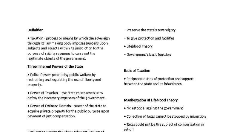 Taxation and Inherent Powers of the State: Chapter 1 Overview - Studocu
