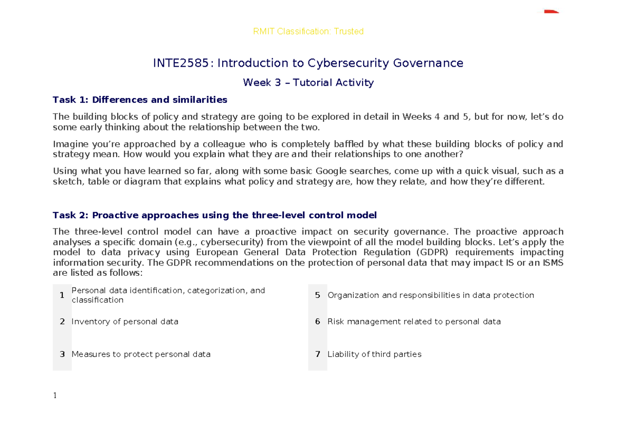 INTE2585: Week 3 Tutorial - Cybersecurity Policy & Strategy Analysis ...