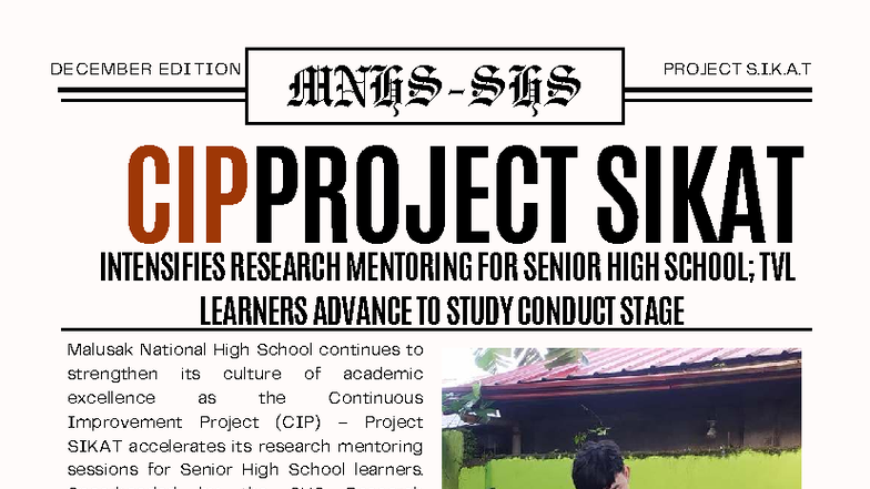CIP Project SIKAT: Enhancing Research Mentoring for SHS Learners - Studocu