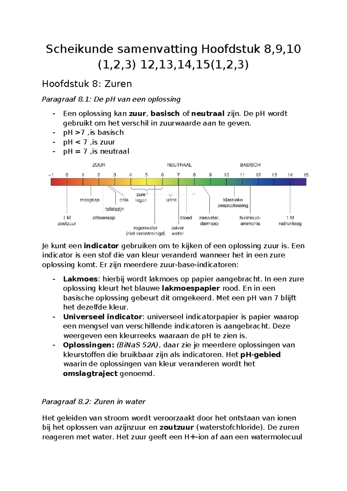Scheikunde Samenvatting: Hoofdstukken 8 t/m 15 (Par. 1, 2, 3) - Studeersnel