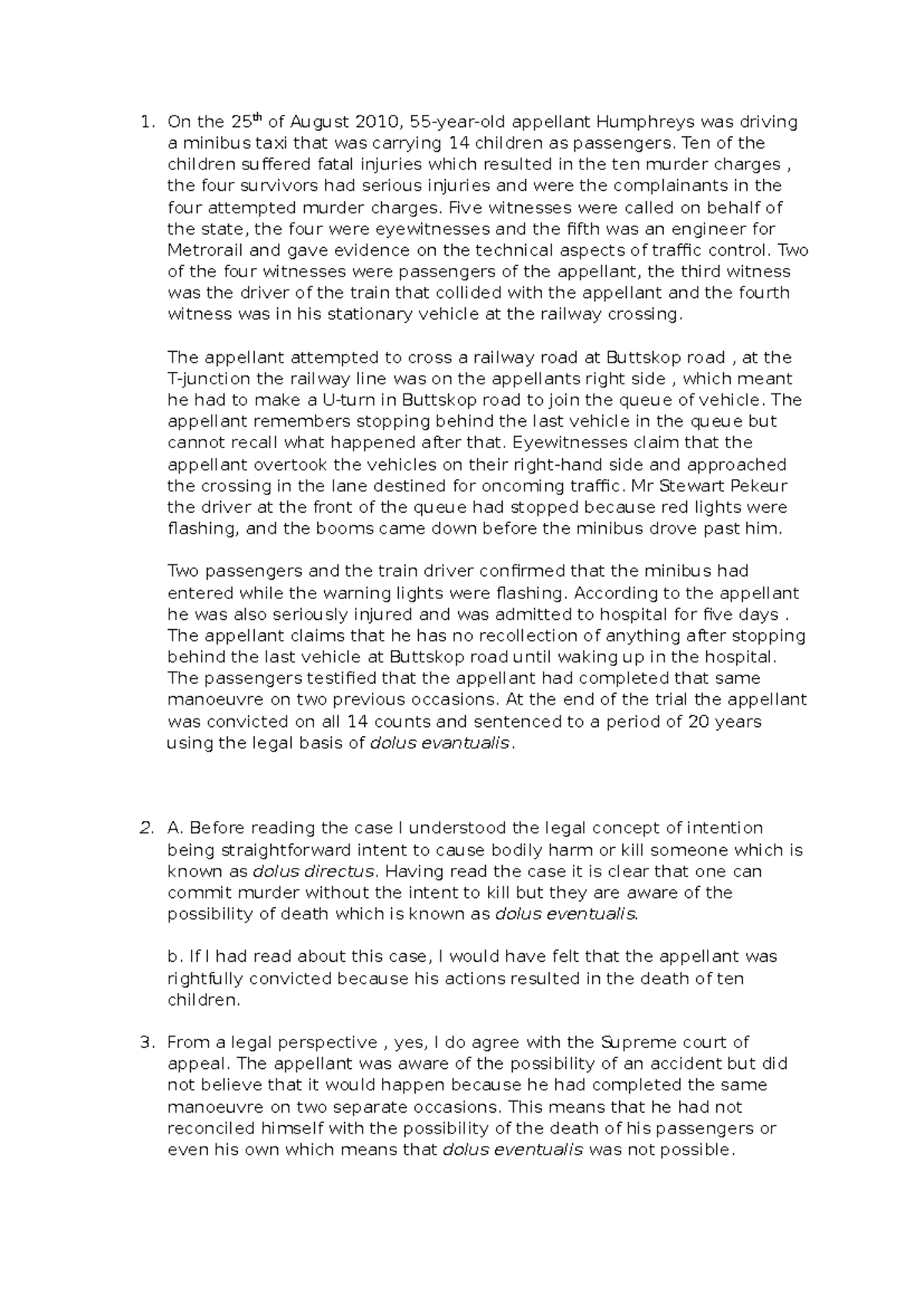 TUTORIAL 1 ASSIGNMENT: Case Study on Dolus Eventualis in Traffic ...