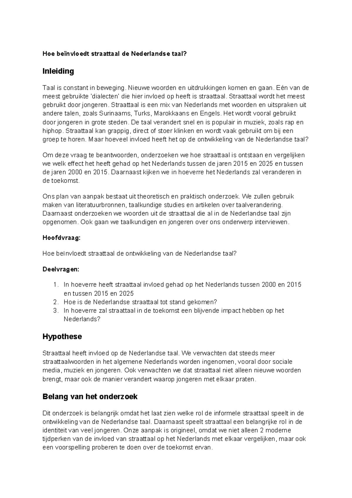 PWS Taalonderzoek: Invloed van Straattaal op het Nederlands (2015-2025 ...