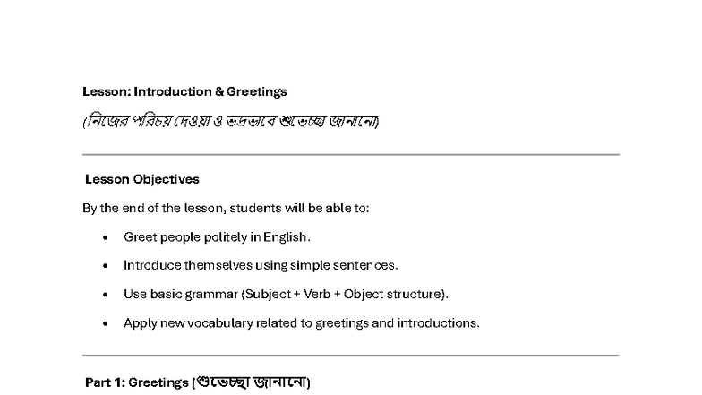 Lesson 1 - 413: Introduction to Greetings and Self-Introductions - Studocu