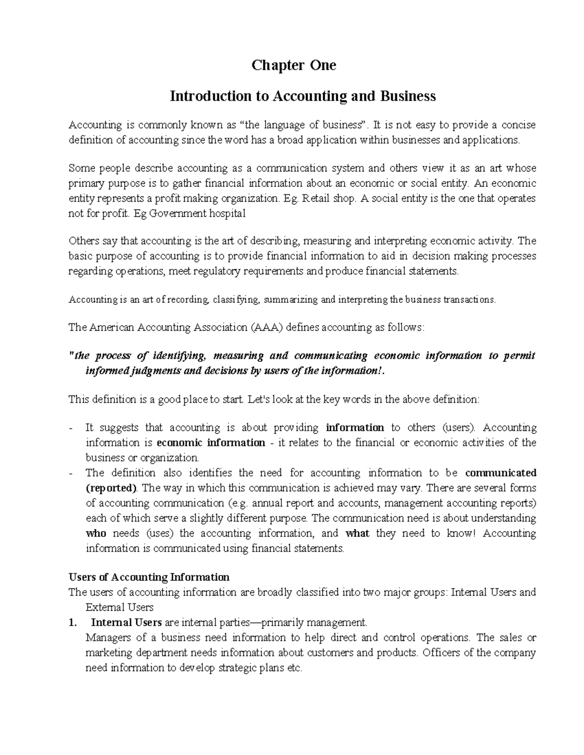 Fundamental 1: Chapter 1 - Introduction to Accounting and Business ...