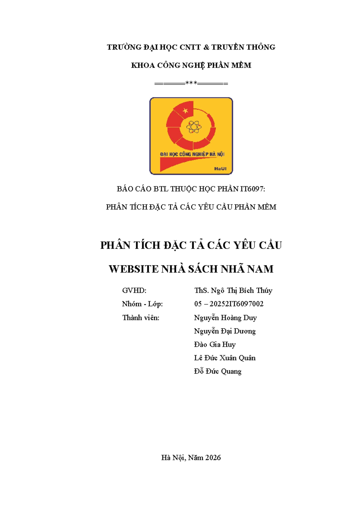 Báo cáo BTL IT6097: Phân Tích và Đặc Tả Yêu Cầu Website Nhà Sách Nhã ...