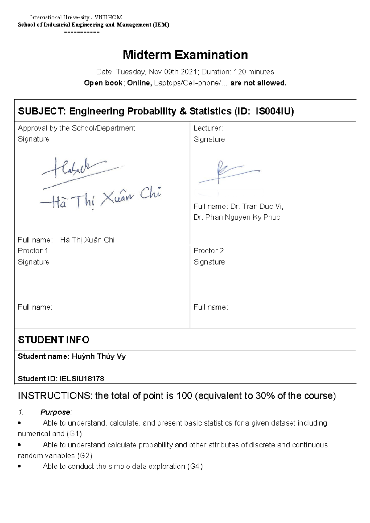 IEM IS004IU Midterm Exam: Engineering Probability Statistics (Nov 2021) - Studocu