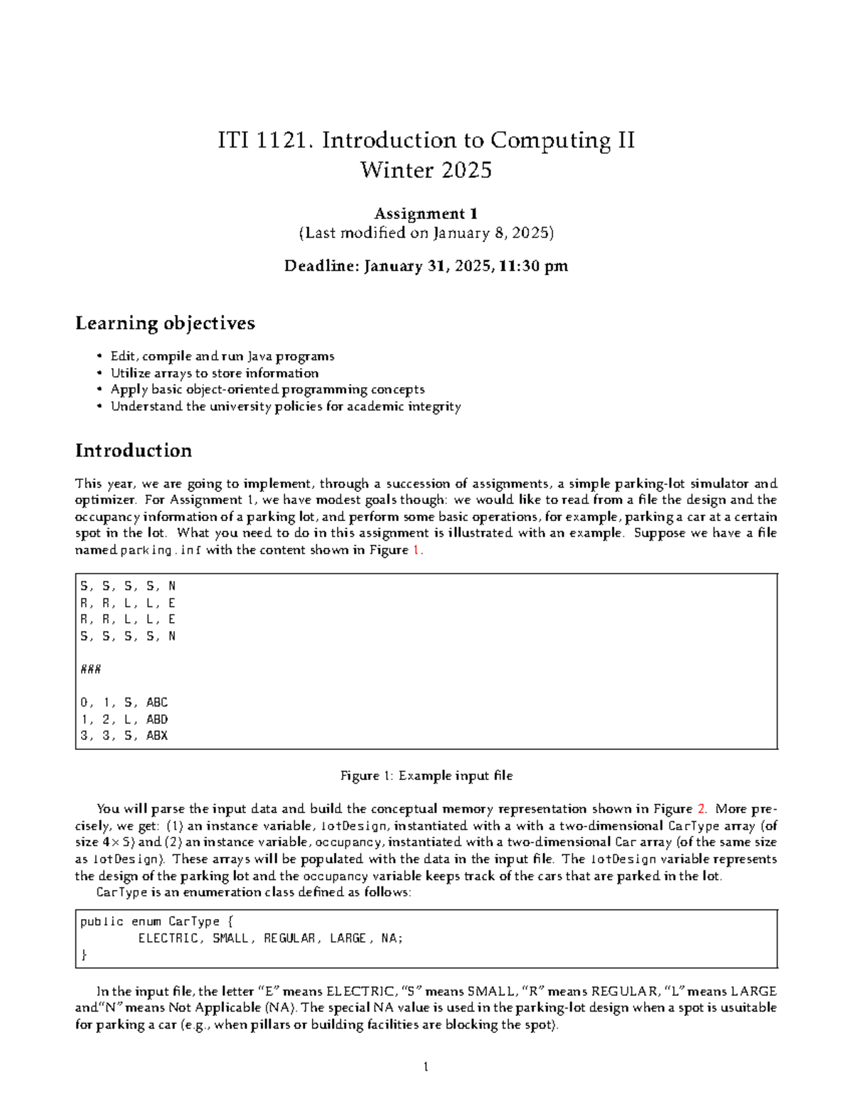 A1Description - instructions of an assignment we have to do. - ITI 1121 ...