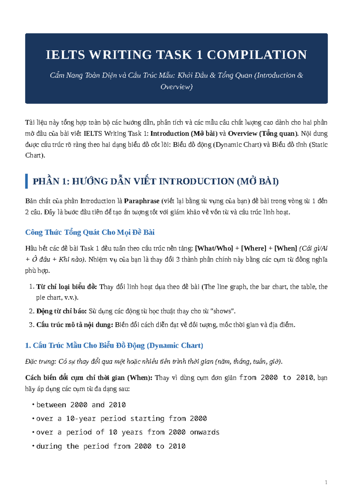 IELTS WRITING TASK 1: HƯỚNG DẪN MỞ BÀI VÀ TỔNG QUAN - Studocu