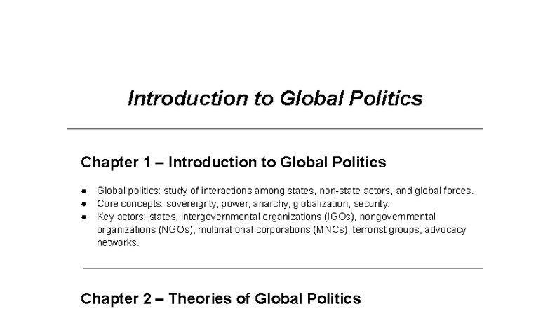 Introduction to Global Politics: Key Concepts and Theories - Studocu