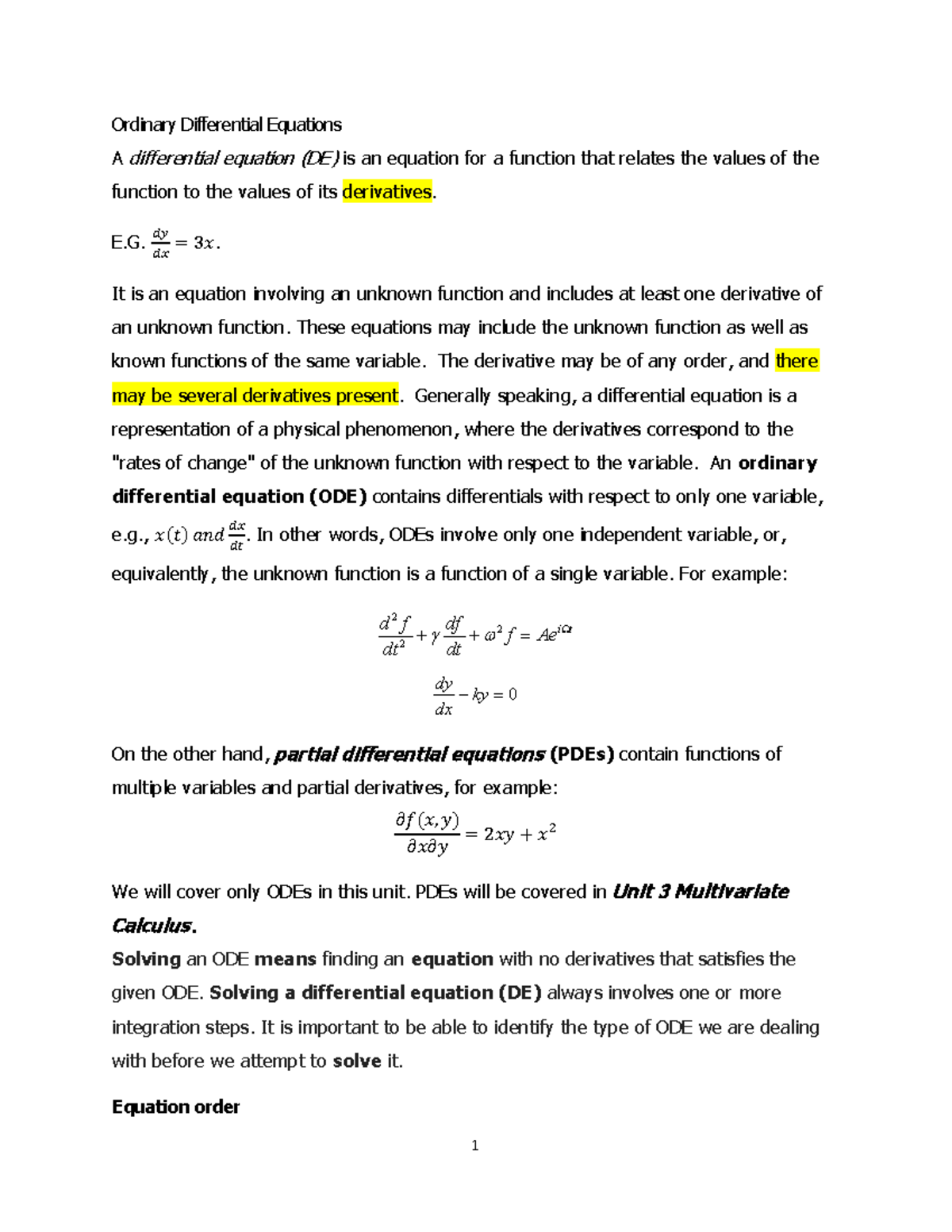 Ordinary Differential Equations (ODE) Overview and Examples - Studocu