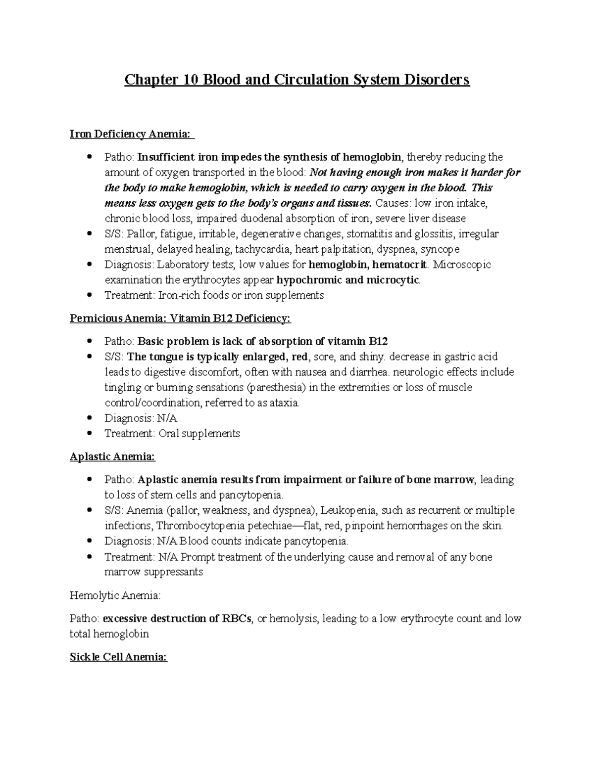 Chapter 10 Blood and Circulation System Disorders - Chapter 10 Blood ...