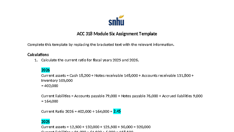 ACC 318 Module Six Financial Ratios & Analysis Assignment - Studocu