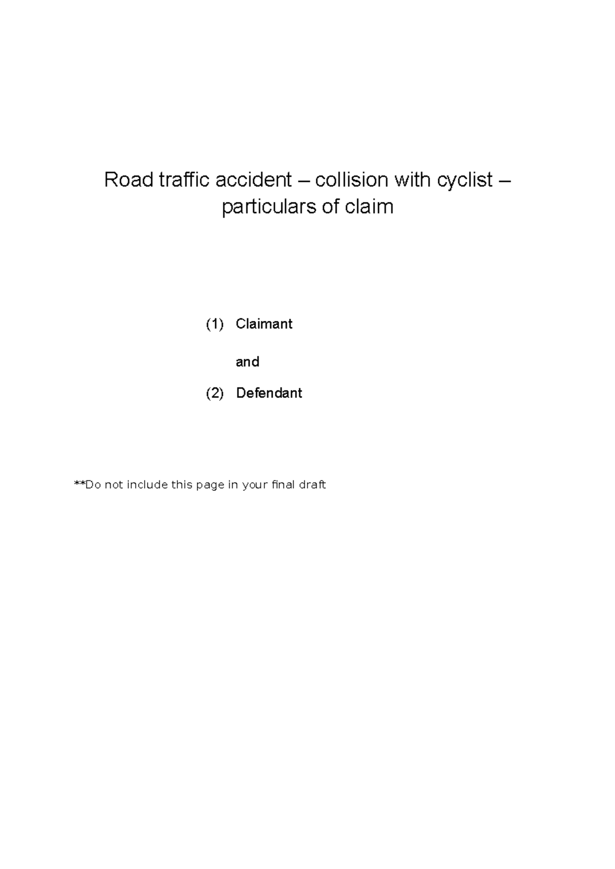 Road Traffic Accident Claim: Cyclist Collision Precedent Guidance - Studocu