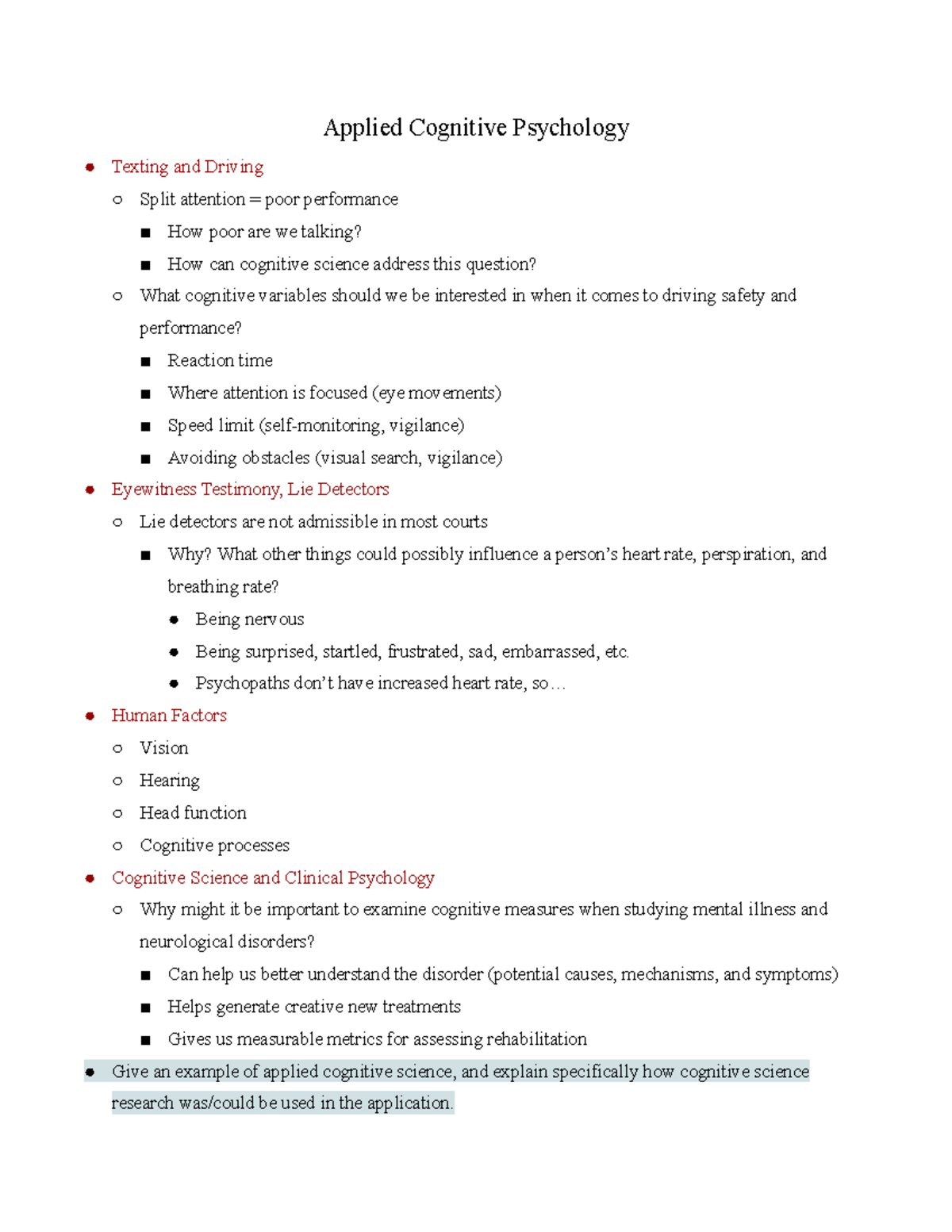 Applied Cognitive Psychology: Texting, Driving & Eyewitness Testimony ...