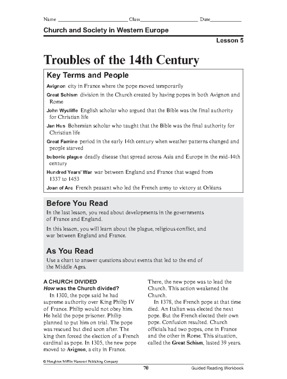 Church and Society in Western Europe: Lesson 5 - Troubles of the 14th ...