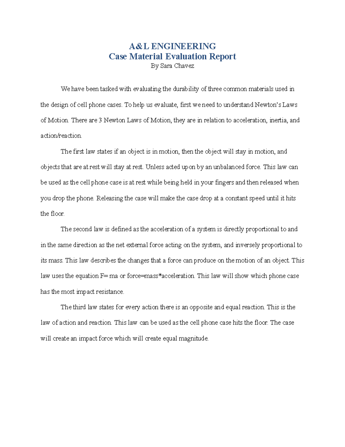 PHY 150 Project Two Case Material Durability Evaluation Report - Studocu