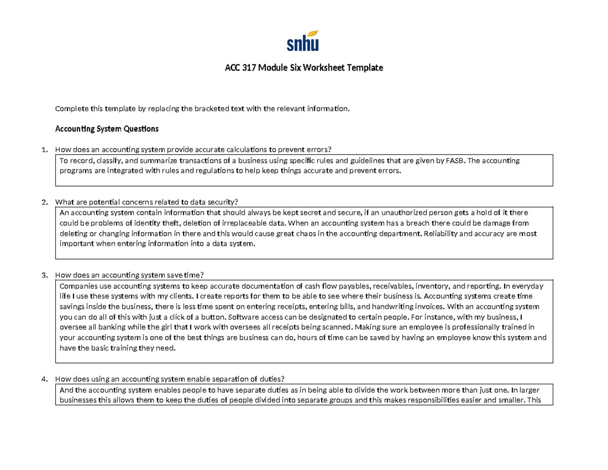 ACC 317 Module Six Worksheet Template - ACC 317 Module Six Worksheet ...