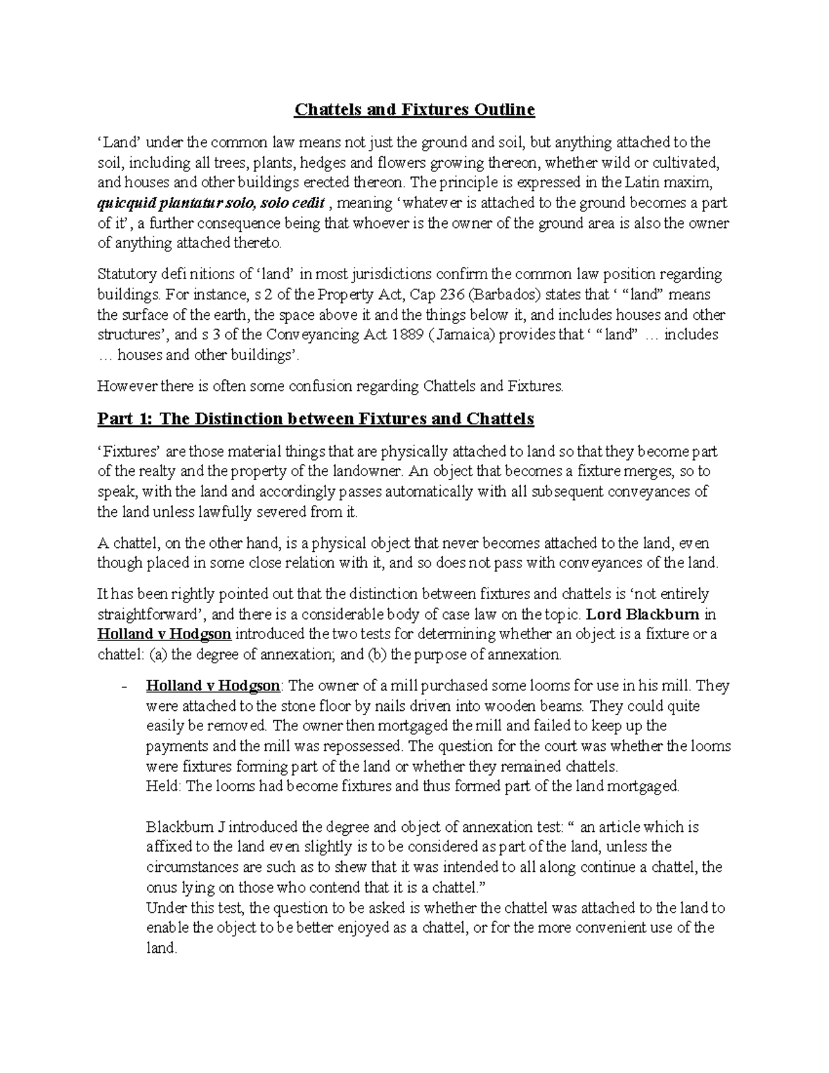 Chattels and Fixtures: A Legal Outline and Distinction Overview - Studocu