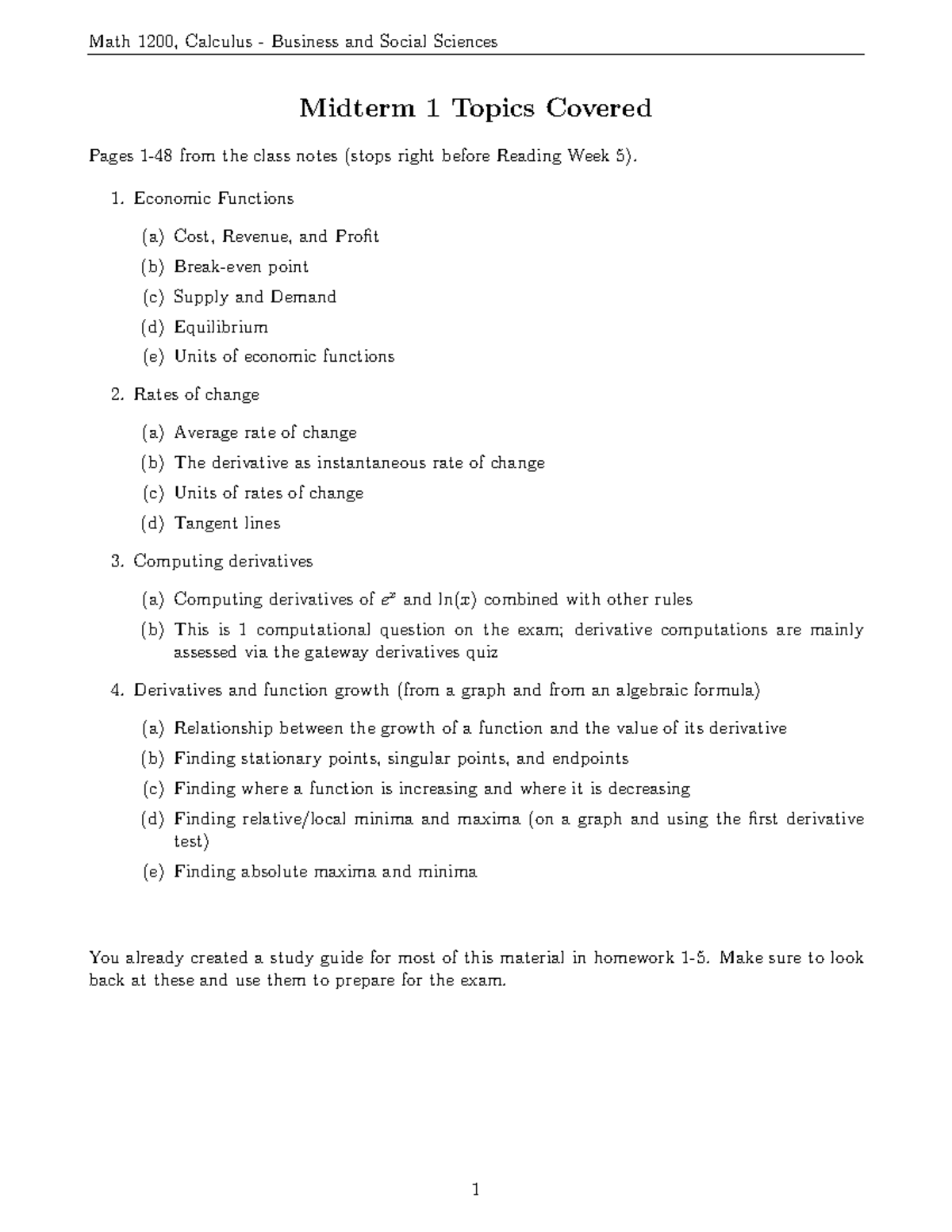 Math 1200 Midterm 1 Study Guide: Key Topics in Calculus - Studocu