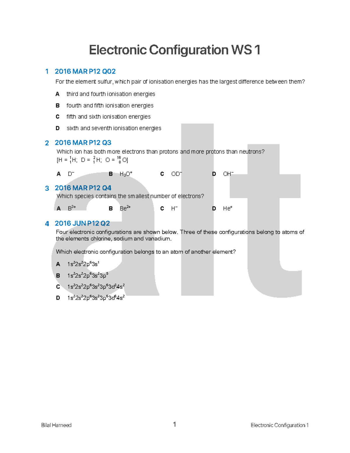 04 Electronic Structure WS 2022 - Electronic Configuration WS 1 1 2 3 4 ...