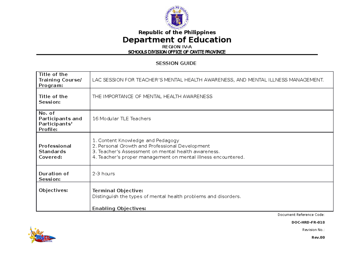 Session Guide Mental Health - Republic of the Philippines Department of ...