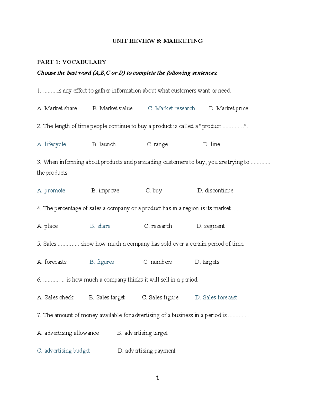 UNIT REVIEW 8: MARKETING VOCABULARY & READING COMPREHENSION - Studocu